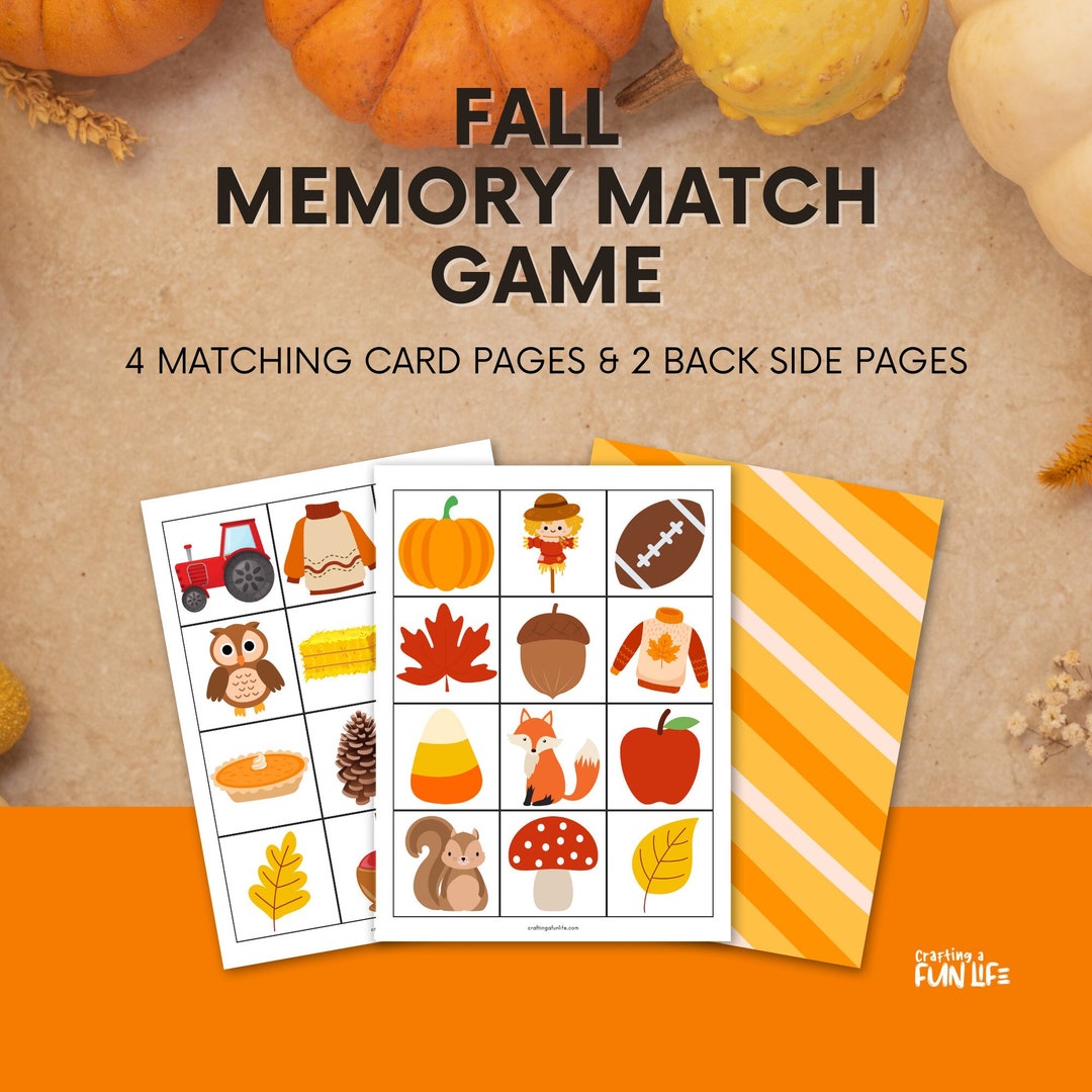 Fall Memory Match Game, Autumn Memory Match, Instant Download ...