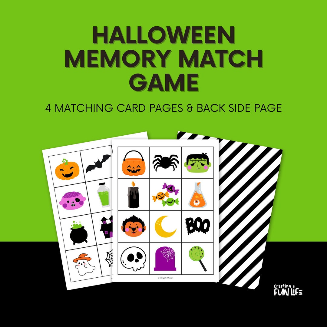 Halloween Memory Match Game for Kids, Kids Halloween Activity Printable ...
