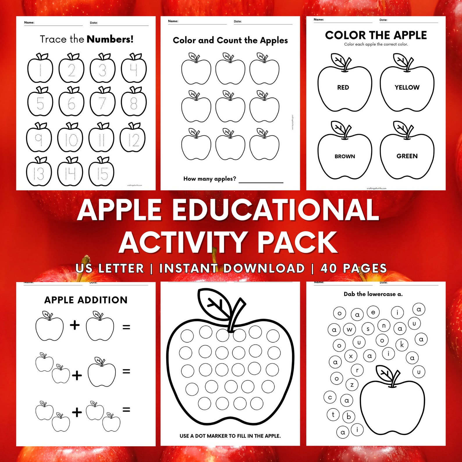 Apple Activity Pack for Kids: Printable Apple Worksheets (PDF Download ...