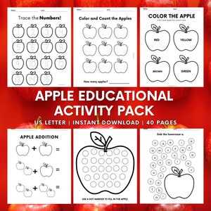 Apple Activity Pack for Kids, Printable Apple Worksheets, Apple ...