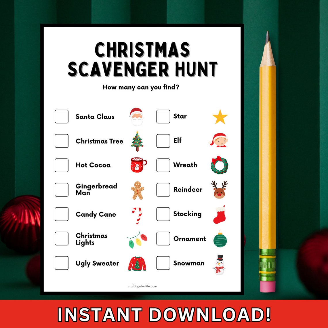 Christmas Scavenger Hunt for Kids, Holiday Games, Preschool, Scavenger ...