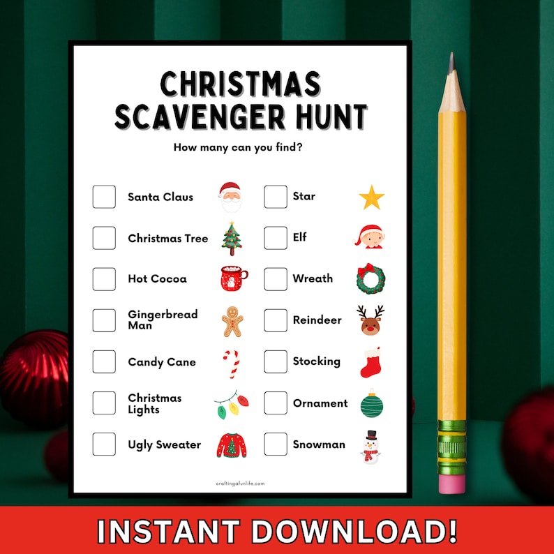 Christmas Scavenger Hunt for Kids, Holiday Games, Preschool, Scavenger ...