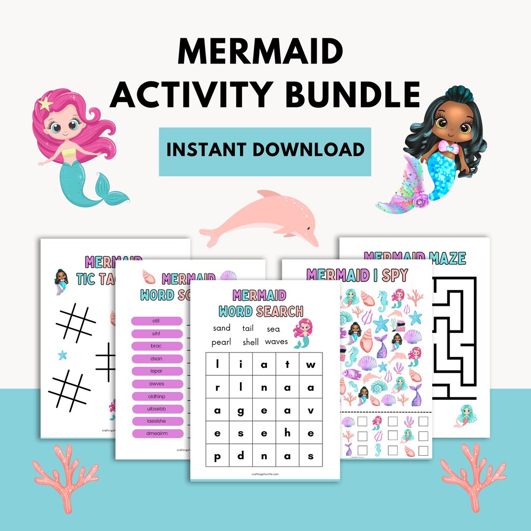 Mermaid Activity Bundle for Kids, Summer Activity Sheets, Printable ...