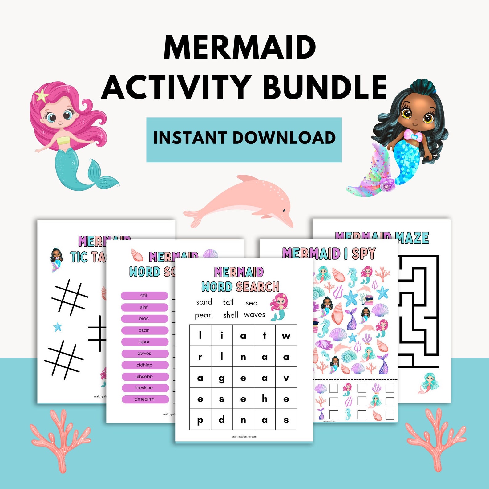 Mermaid Activity Bundle for Kids, Summer Activity Sheets, Printable ...