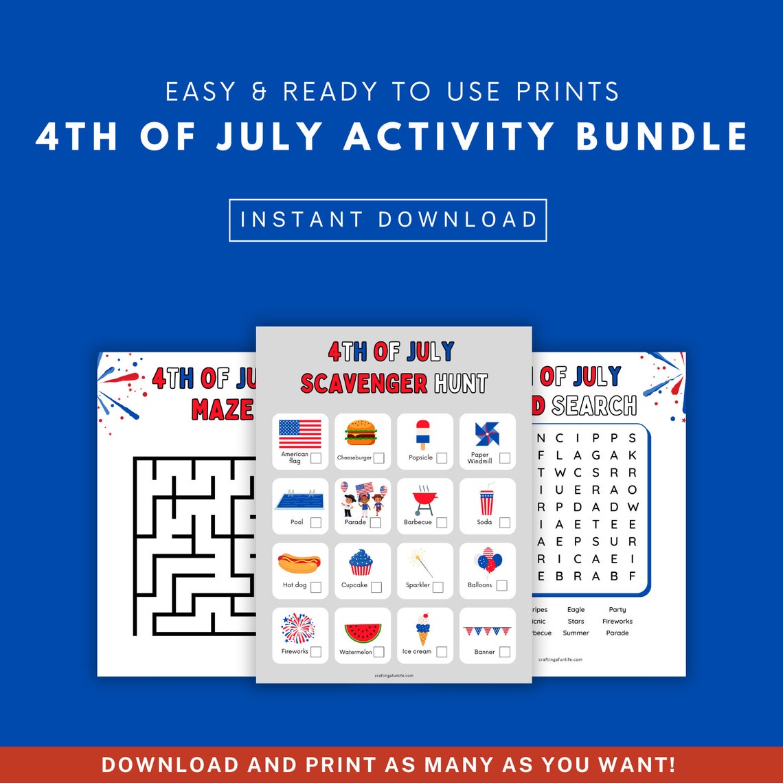 4th of July Activity Bundle for Kids, 4th of July Games, Independence ...