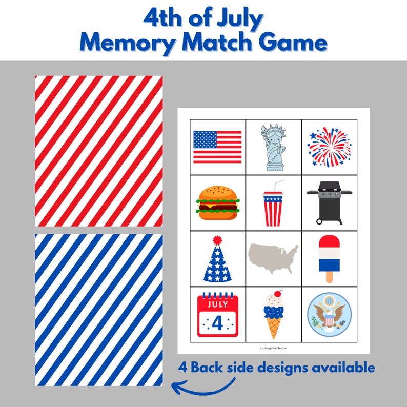 4th of July Memory Match Game, Memory Match Game, Preschool Games, 4th ...