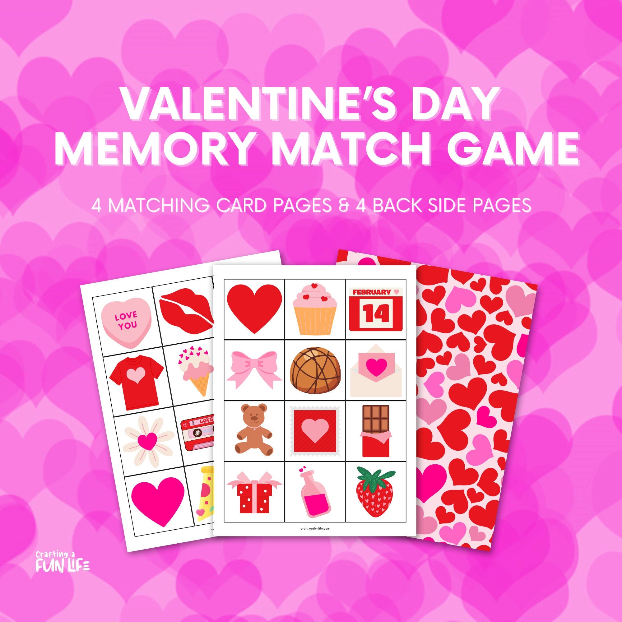 Valentine's Day Memory Match Game for Kids, Printable Valentine's Day ...