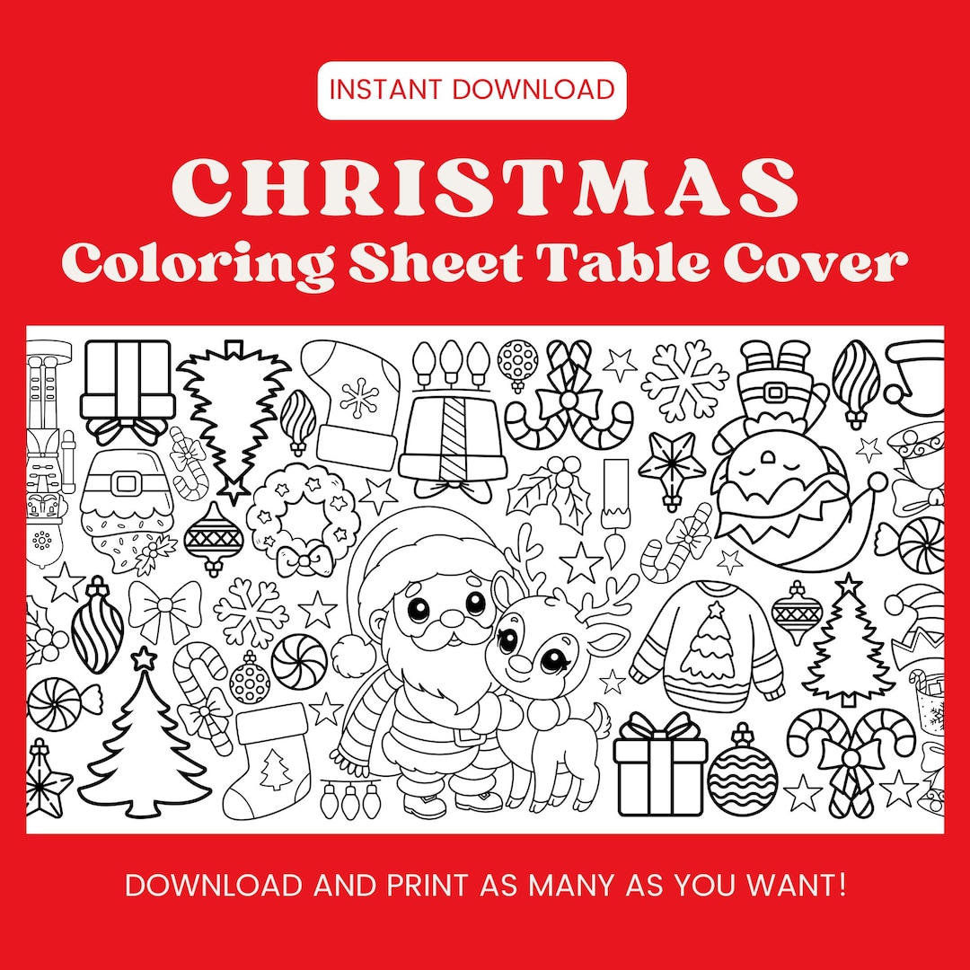 Christmas Kids' Coloring Table Cover: Holiday Activity (PDF) - Etsy