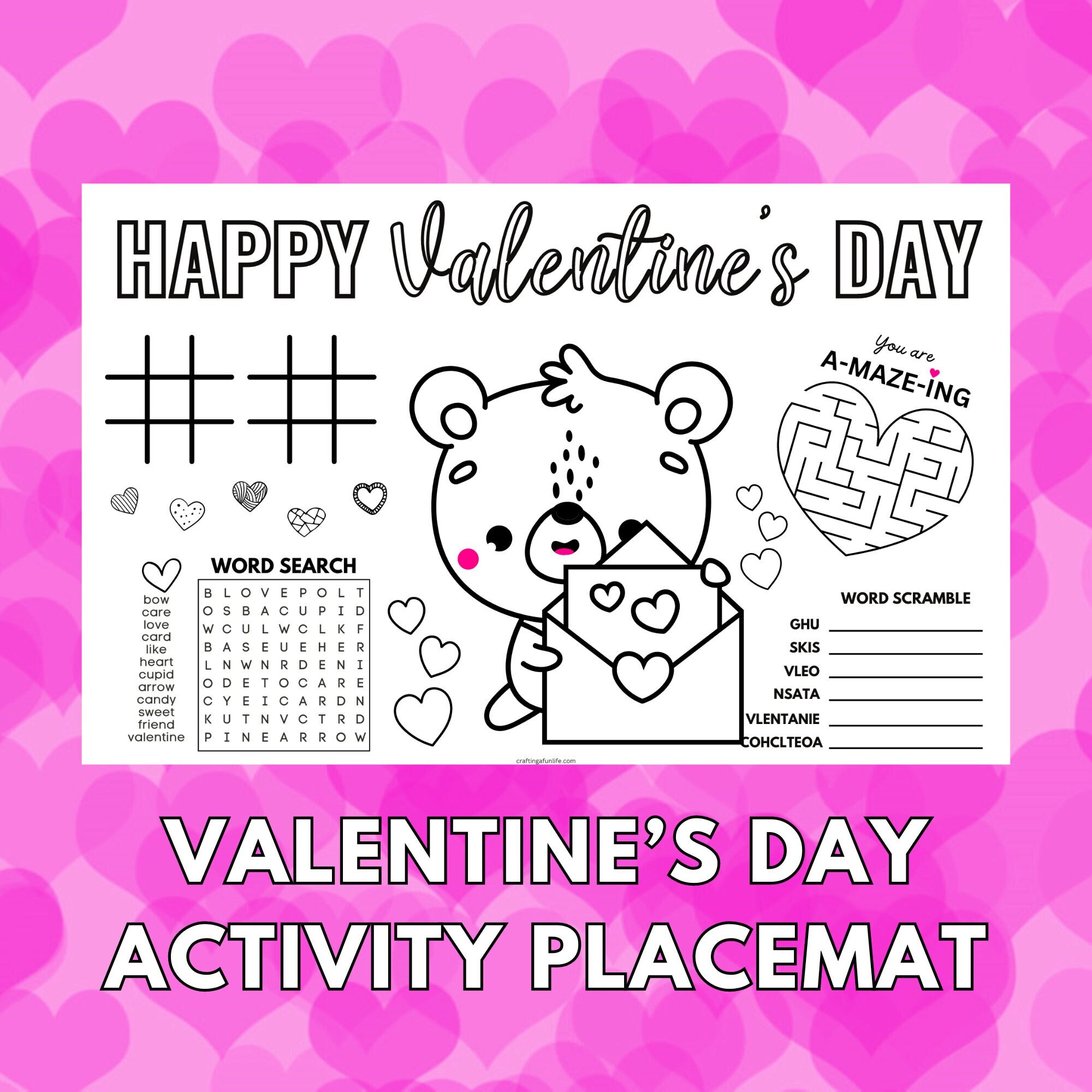 Kids Valentine's Day Activity Placemats, Valentine's Day Activity ...