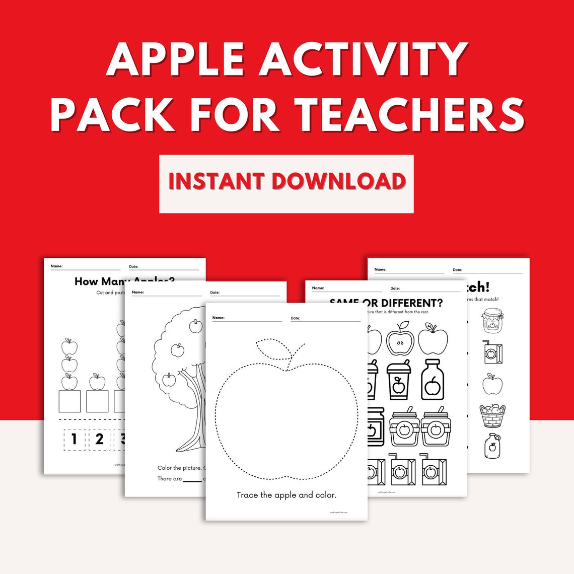 Apple Activity Pack for Kids: Printable Apple Worksheets (PDF Download ...