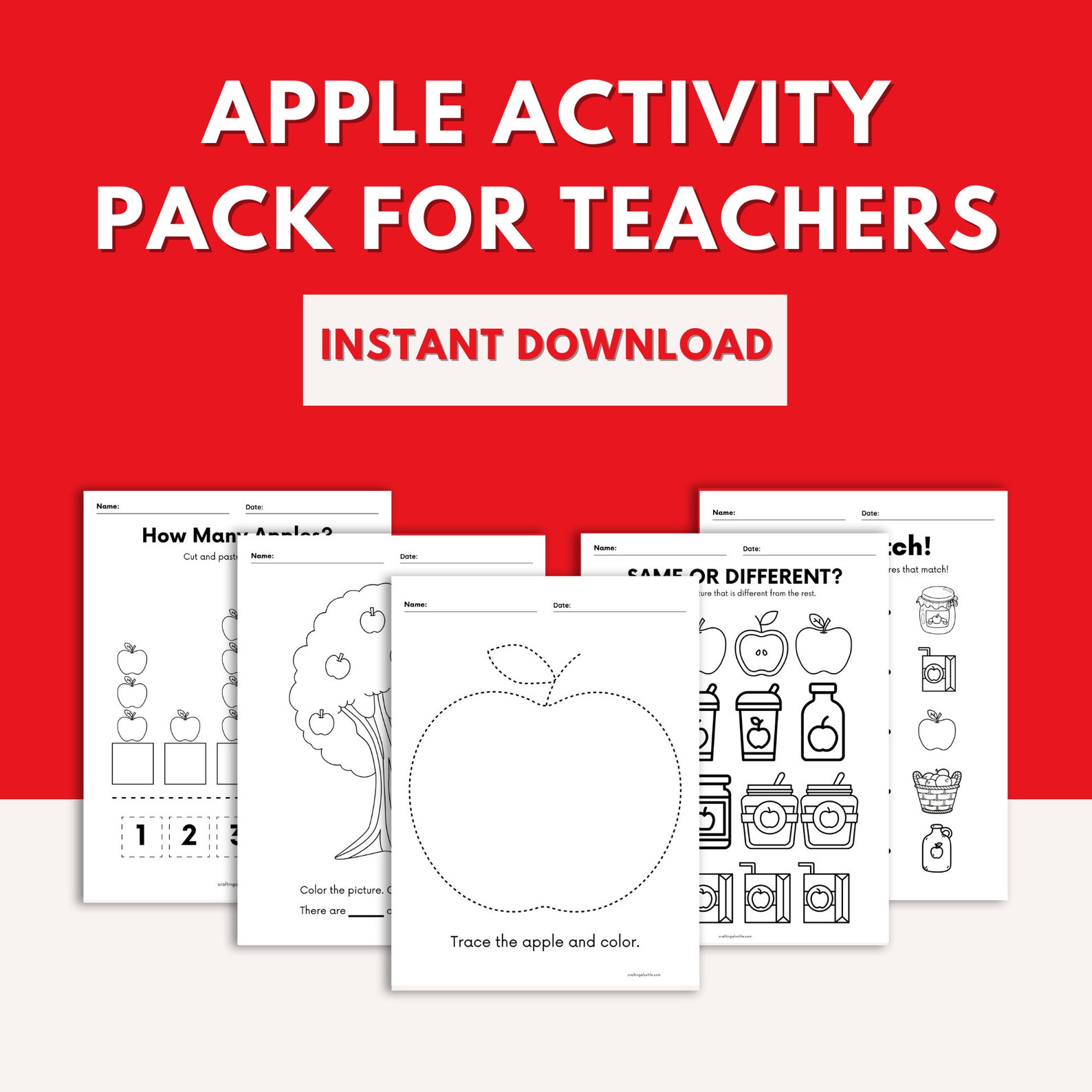 Apple Activity Pack for Kids: Printable Apple Worksheets (PDF Download ...