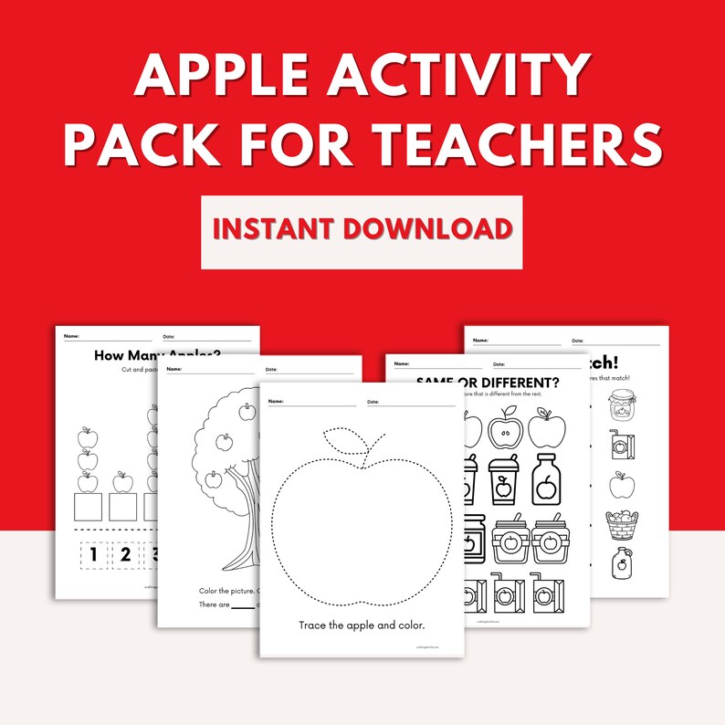 Apple Activity Pack for Kids: Printable Apple Worksheets (PDF Download ...