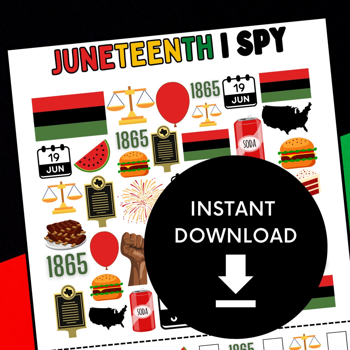 Juneteenth I Spy Activity Sheets for Kids, Kids Juneteenth Printable ...