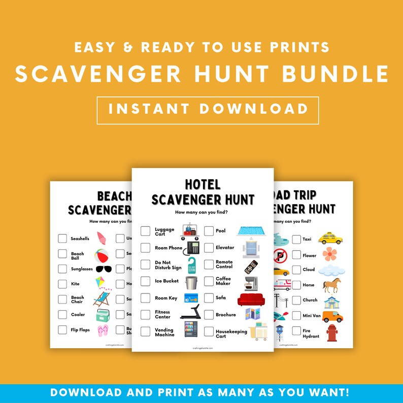 Scavenger Hunt Bundle for Kids, Road Trip Games, Printable Activities ...