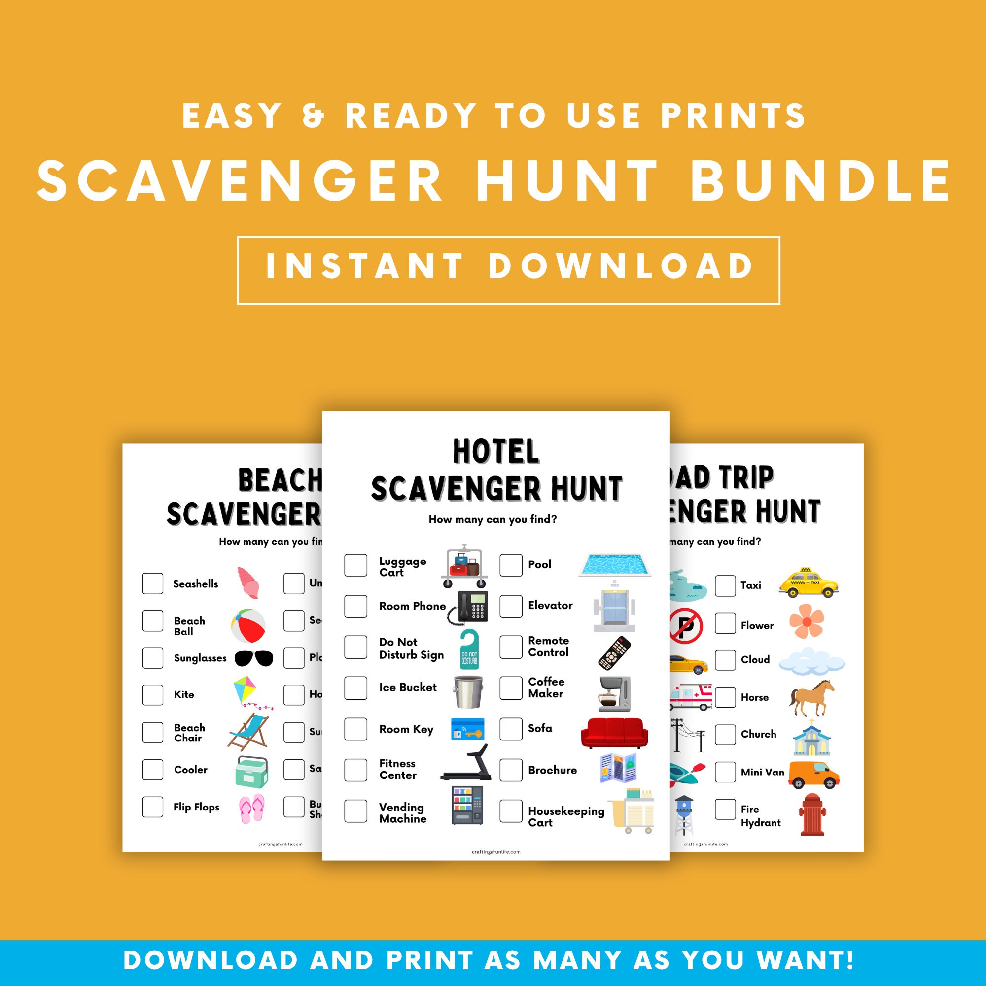 Scavenger Hunt Bundle for Kids, Road Trip Games, Printable Activities ...
