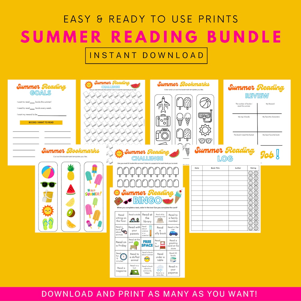 Summer Reading Bundle for Kids, Reading Printable Activities, Reading ...