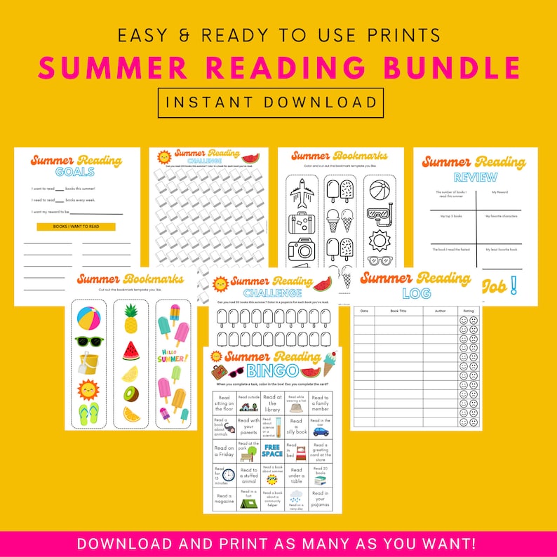 Summer Reading Bundle for Kids, Reading Printable Activities, Reading ...