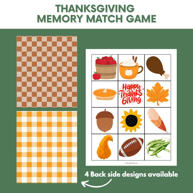 Thanksgiving Memory Match Game for Kids: Printable Preschool Activity ...