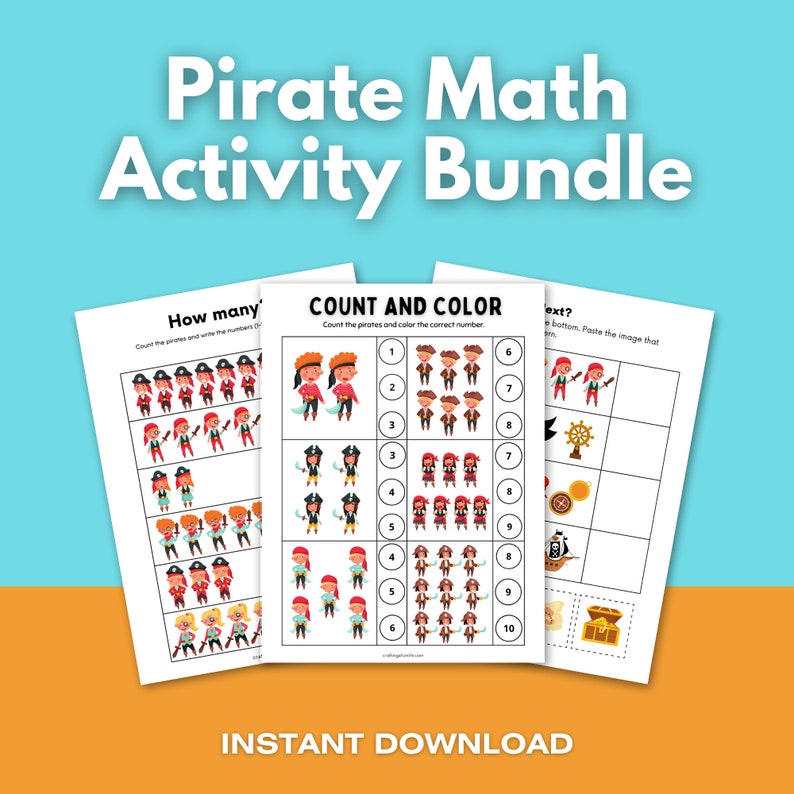 Pirate Math Activity Bundle for Kids, Printable Preschool Worksheets ...