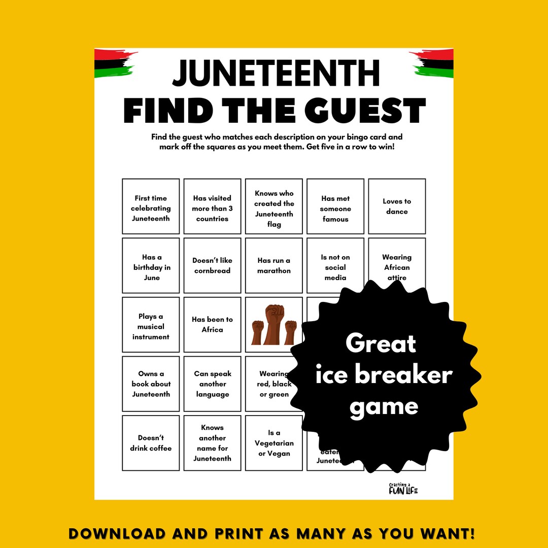 Juneteenth Find the Guest Bingo Game: Printable Party Icebreaker (PDF ...