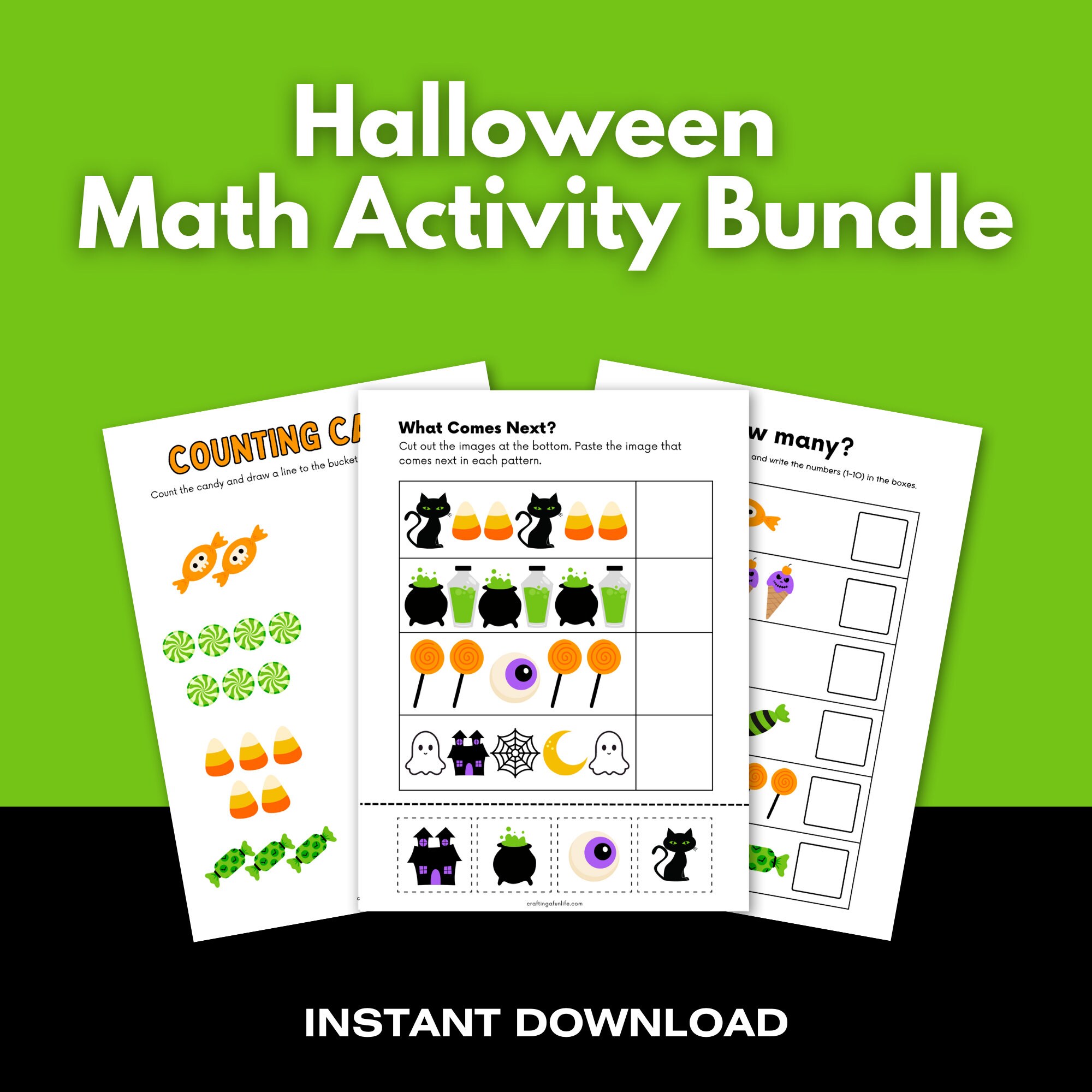 Halloween Math Activity Bundle for Kids, Printable Halloween Activities ...