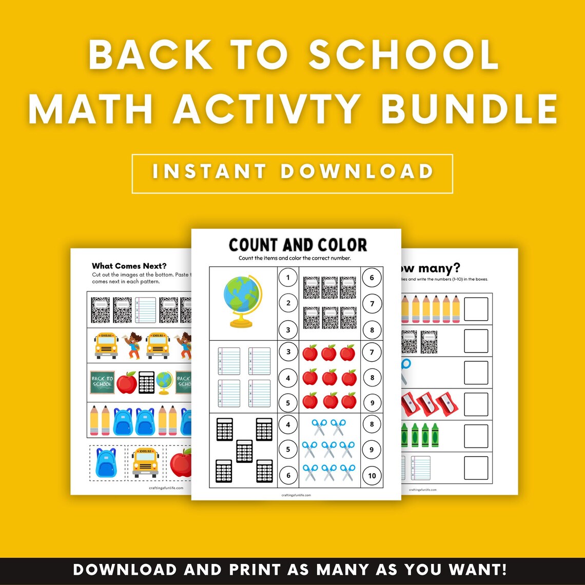 Back to School Math Activity Bundle for Kids Printable - Etsy
