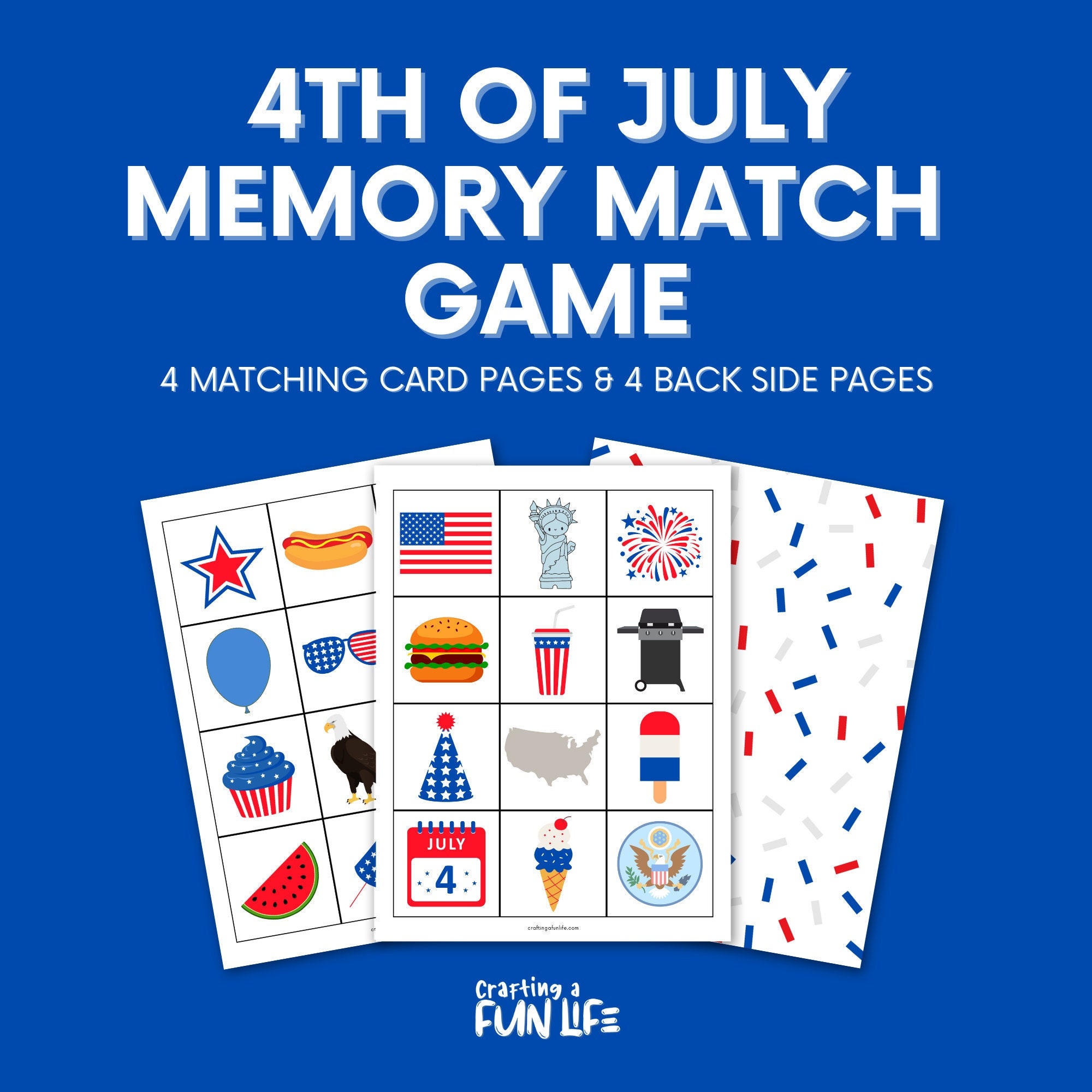 4th of July Memory Match Game, Memory Match Game, Preschool Games, 4th ...