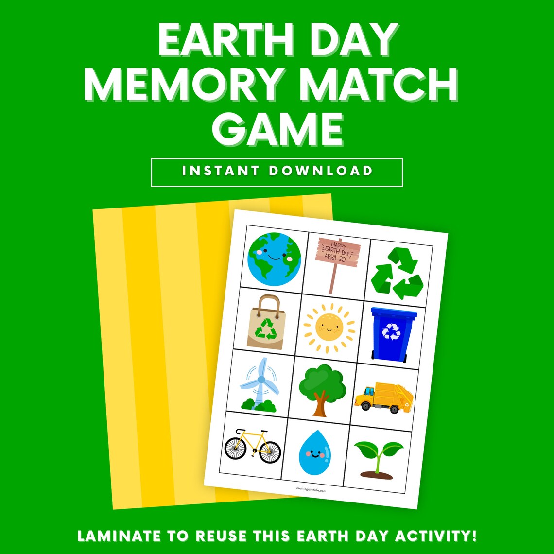 Earth Day Memory Match Game for Kids, Printable Earth Day Games, Earth ...