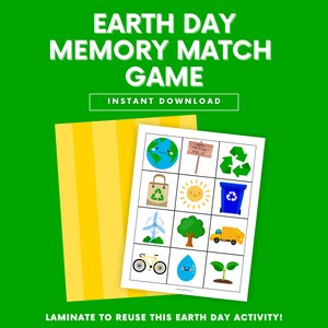Earth Day Memory Match Game for Kids, Printable Earth Day Games, Earth ...