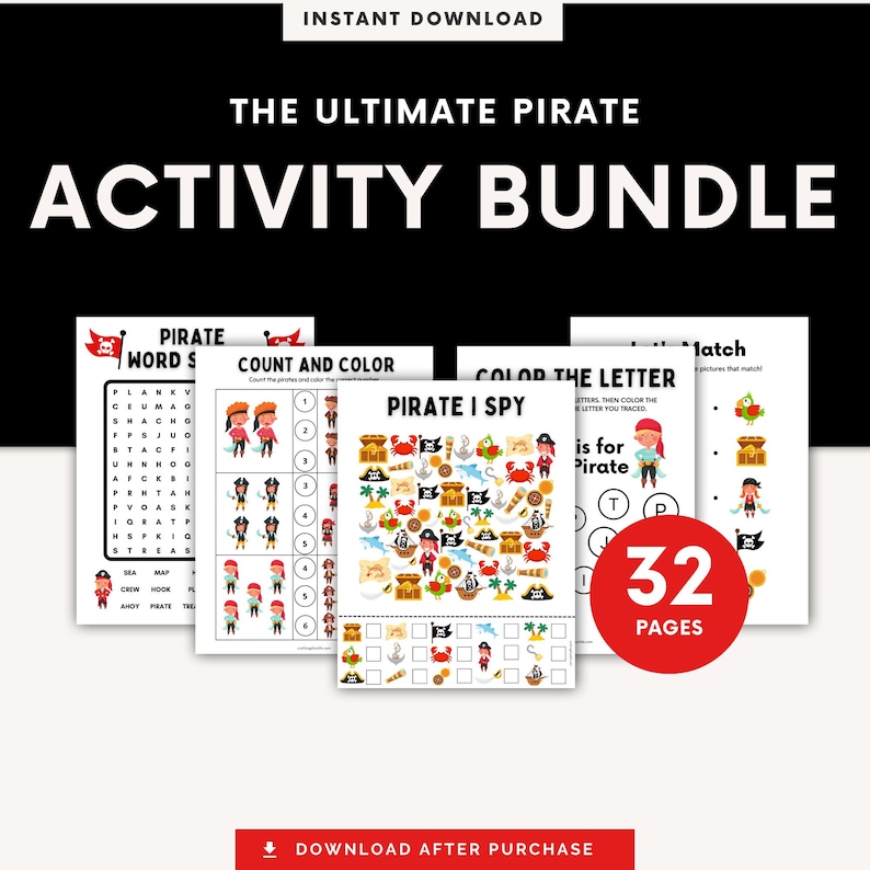 Pirate Activity Bundle for Kids, Pirate Themed Worksheets, Printable ...