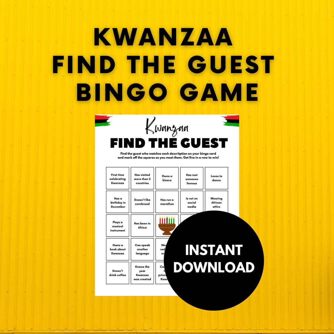 Kwanzaa Find the Guest Bingo Game, Kwanzaa Games, Printable Kwanzaa ...
