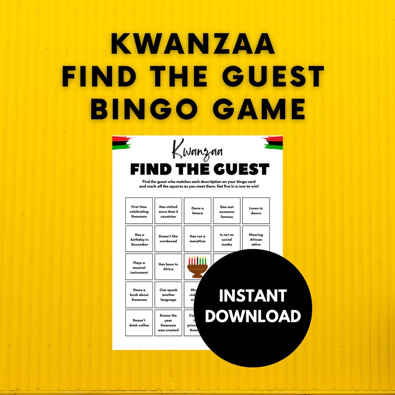 Kwanzaa Find the Guest Bingo Game, Kwanzaa Games, Printable Kwanzaa ...