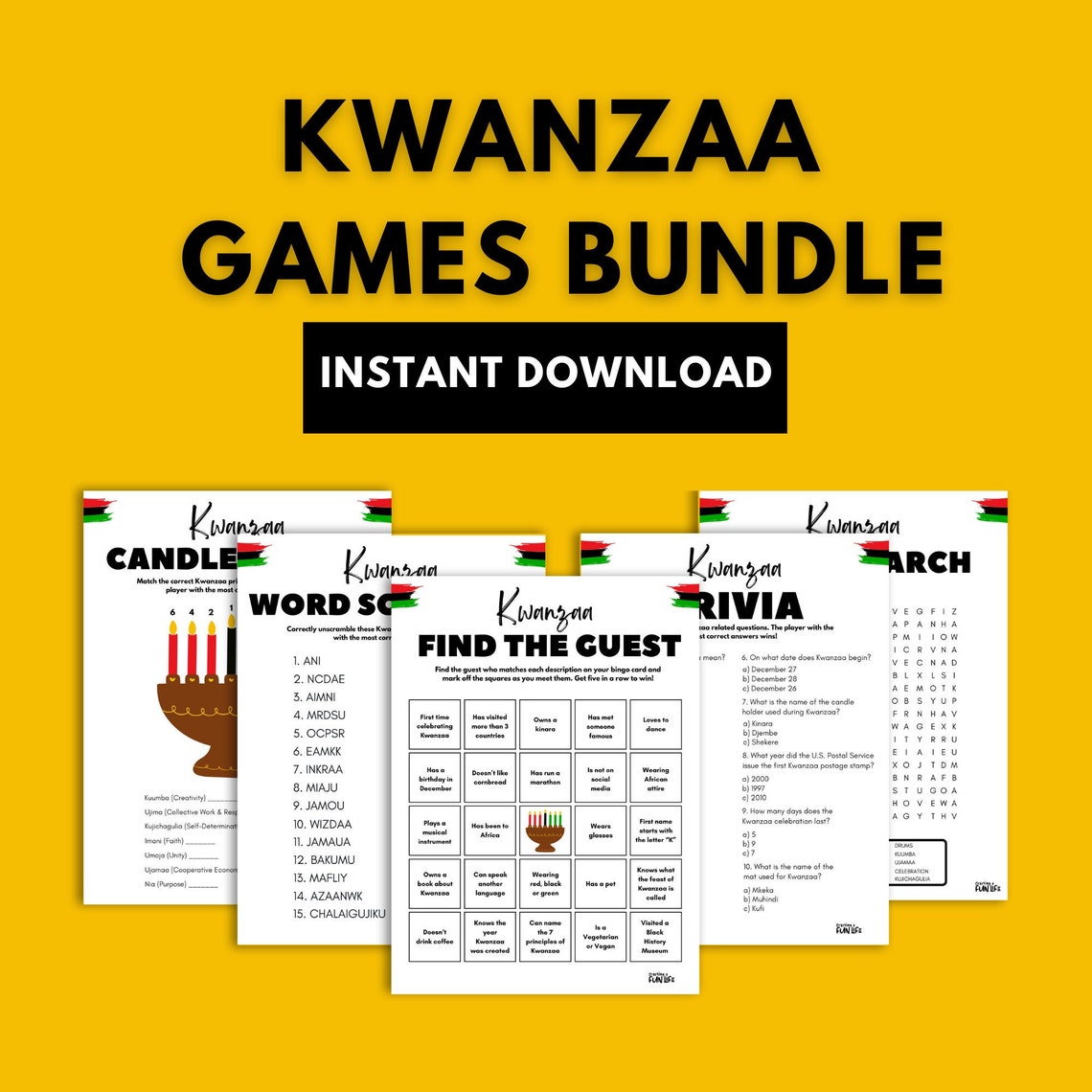 Kwanzaa Game Bundle: Trivia, Bingo, Word Search (digital Download) - Etsy