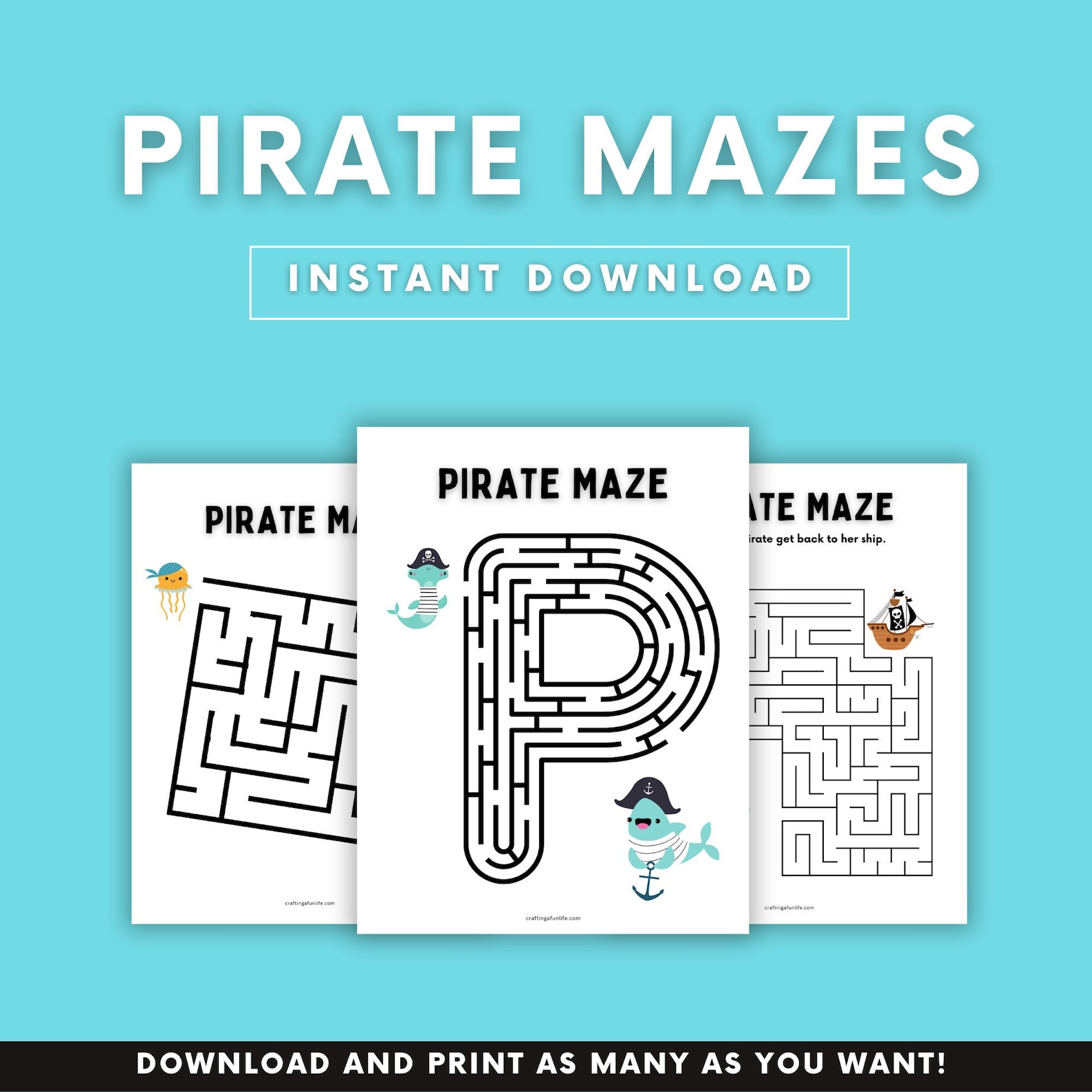 Pirate Mazes, Mazes for Kids, Fun Maze Activity Printable for Kids ...