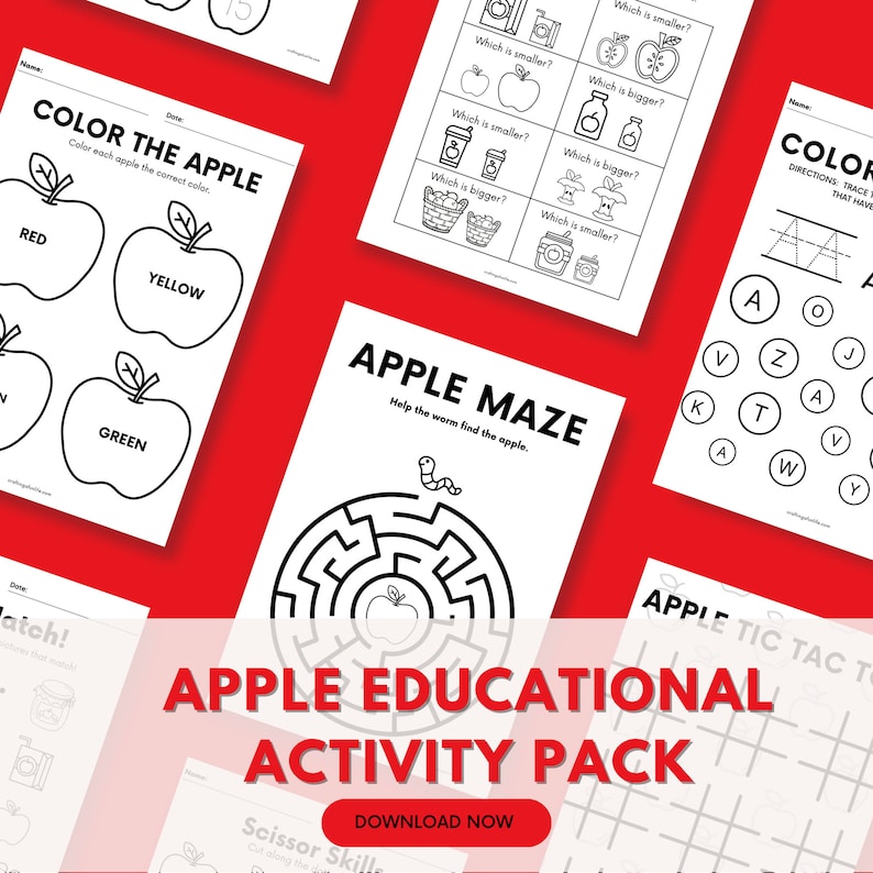 Apple Activity Pack for Kids: Printable Apple Worksheets (PDF Download ...