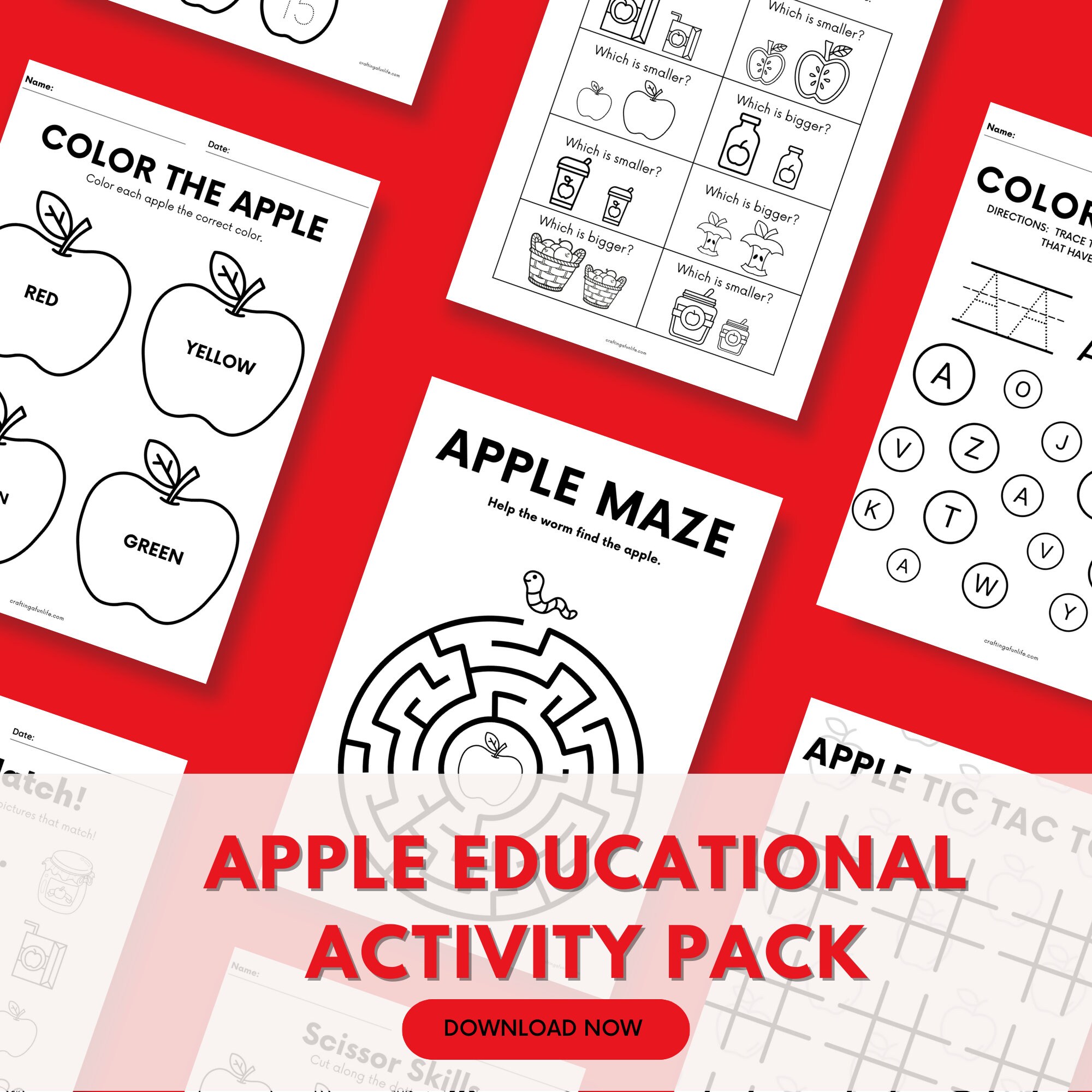 Apple Activity Pack for Kids: Printable Apple Worksheets (PDF Download ...