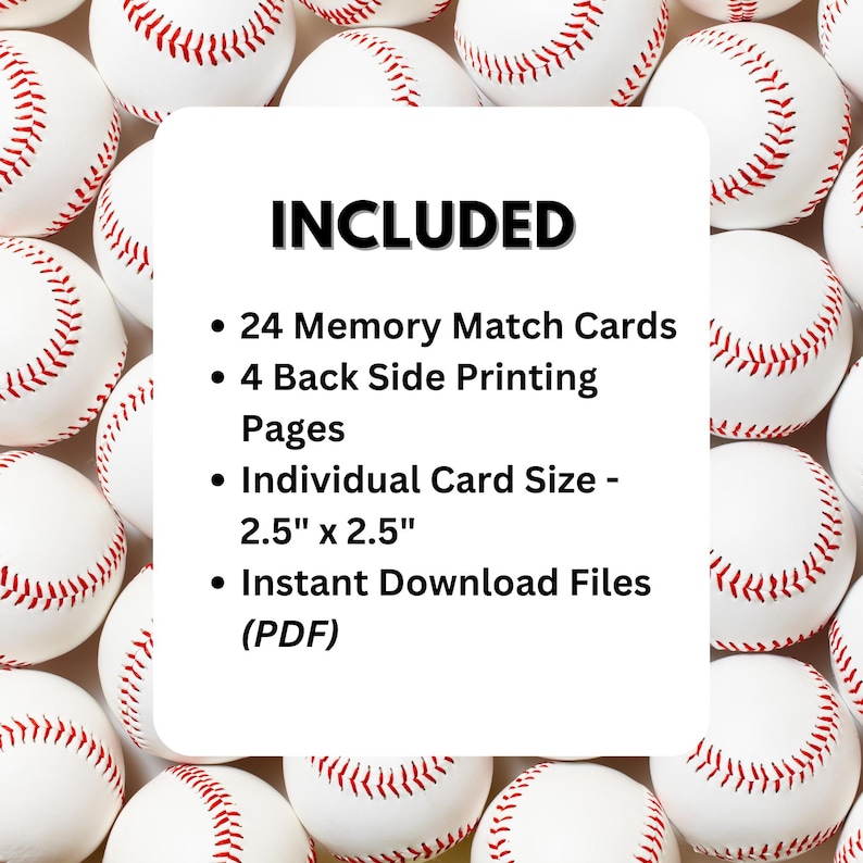 Baseball Memory Match Game: Baseball Activity for Kids (digital ...