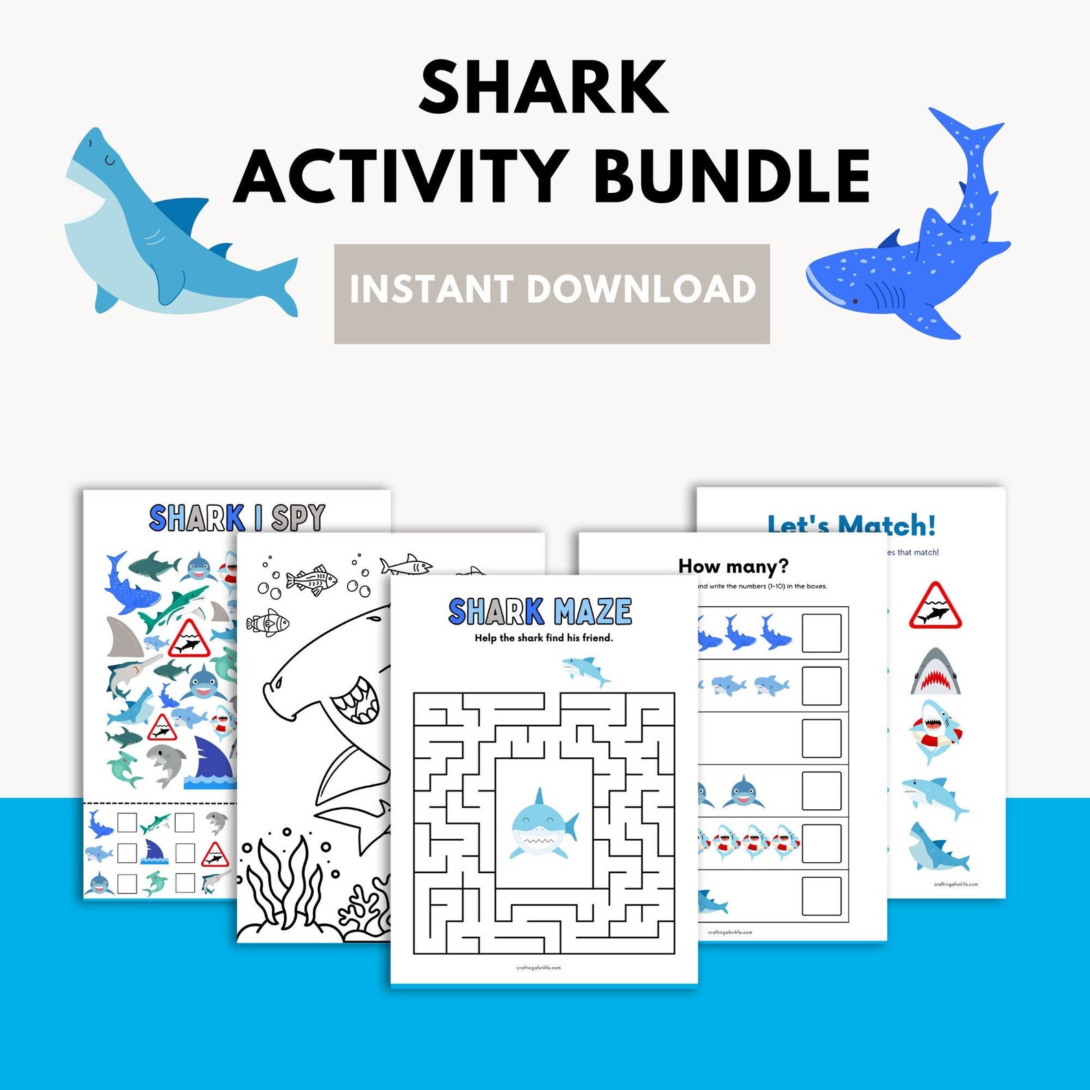Shark Activity Bundle for Kids, Summer Activities for Kids, Printable ...