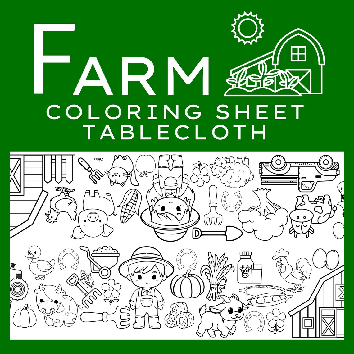 Farm Themed Kids' Table Cover Coloring Sheet, Printable Tablecloth for ...