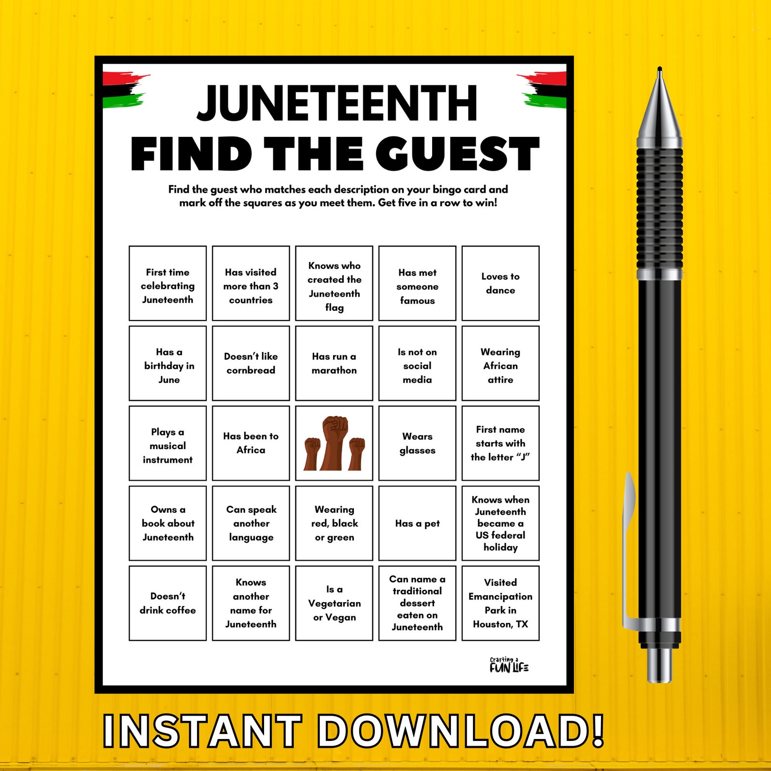 Juneteenth Find the Guest Bingo Game: Printable Party Icebreaker (PDF ...