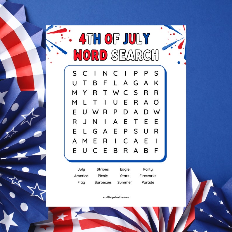 Fourth of July Word Search, Printable 4th of July Game, 4th of July ...