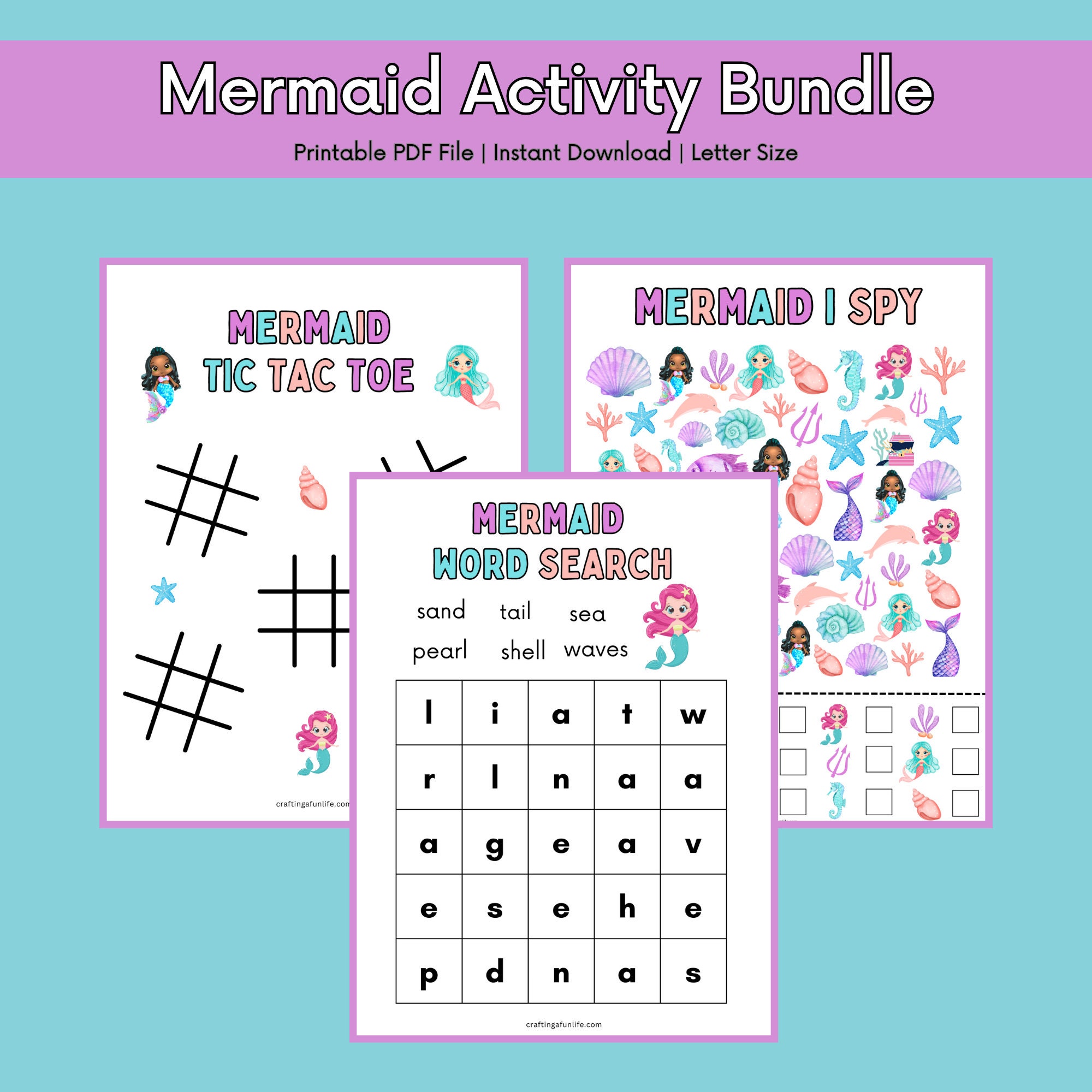 Mermaid Activity Bundle for Kids, Summer Activity Sheets, Printable ...