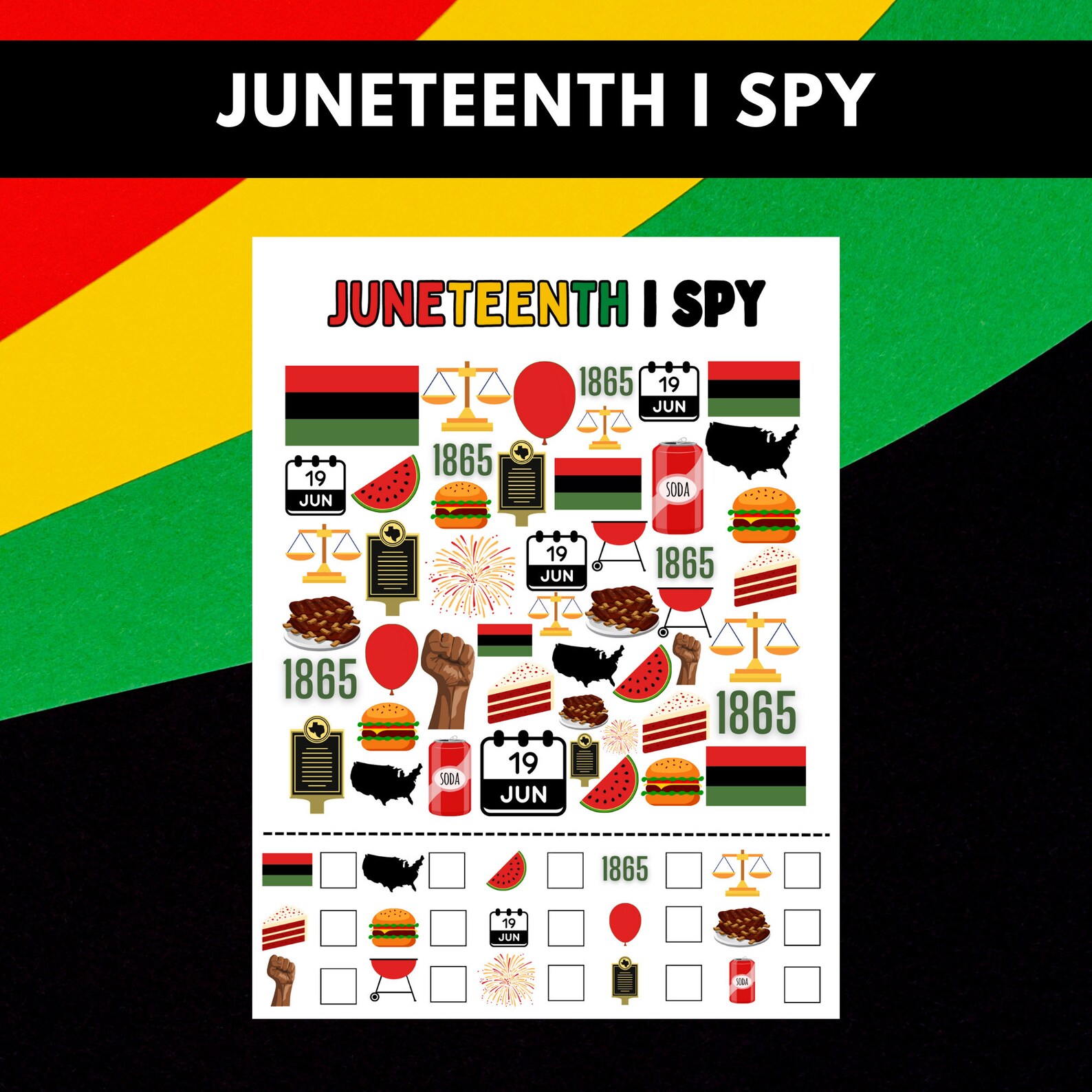 Juneteenth I Spy Activity Sheets for Kids, Kids Juneteenth Printable ...