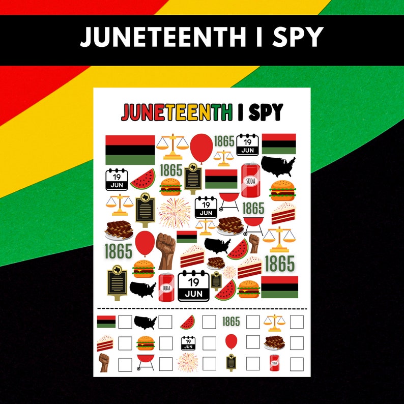 Juneteenth I Spy Activity Sheets for Kids, Kids Juneteenth Printable ...