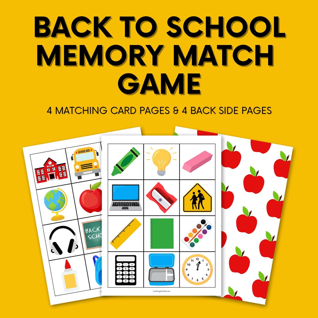 Back to School Memory Match Game, Memory Match Game, Preschool Games ...