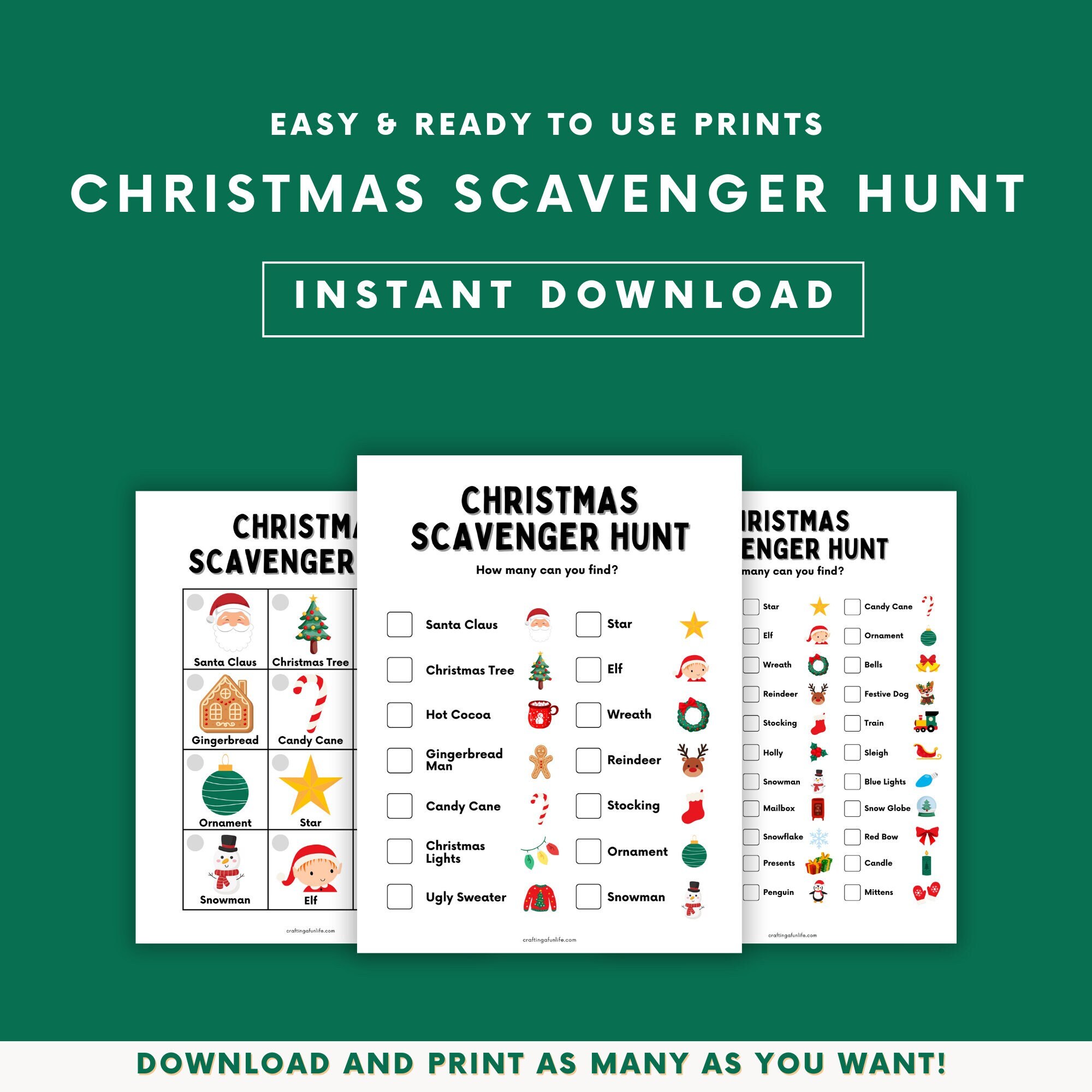 Christmas Scavenger Hunt for Kids: Printable Holiday Games (digital ...