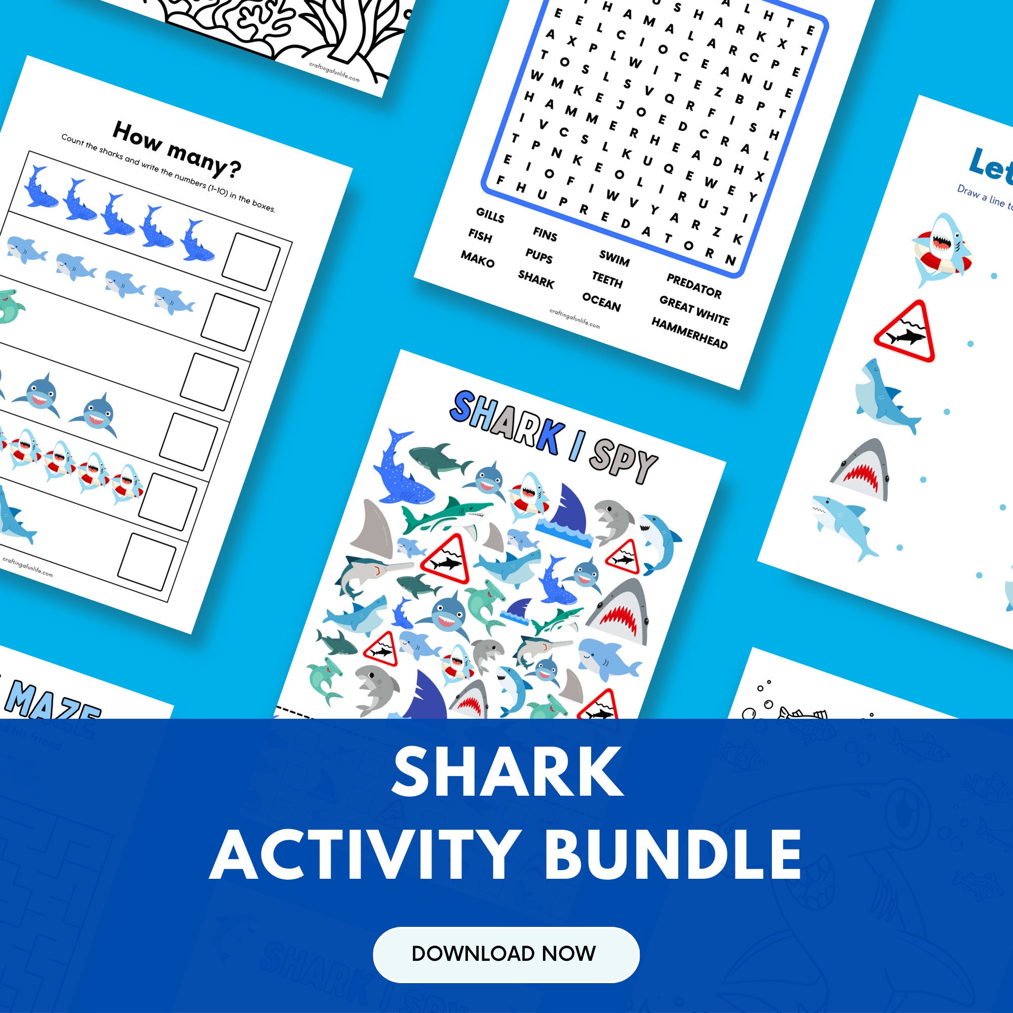 Shark Activity Bundle: Summer Kids Games, Coloring Pages (PDF) - Etsy