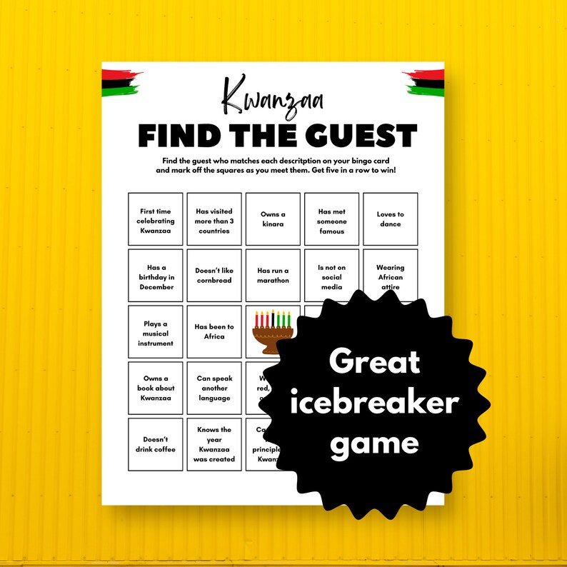 Kwanzaa Find the Guest Bingo Game, Kwanzaa Games, Printable Kwanzaa ...