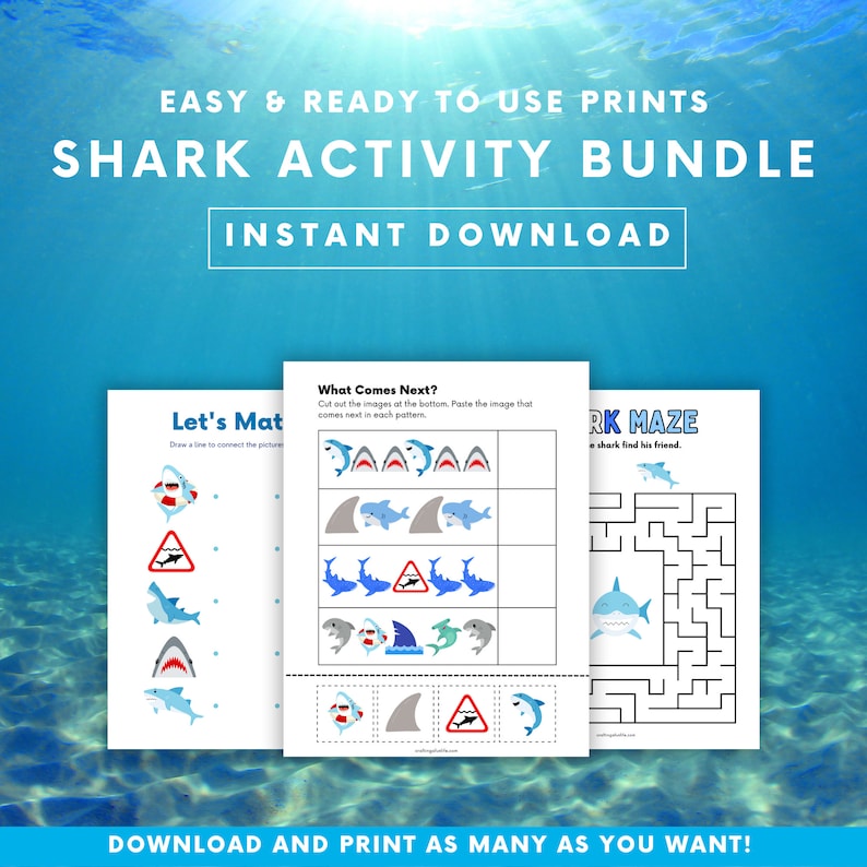 Shark Activity Bundle: Summer Kids Games, Coloring Pages (PDF) - Etsy