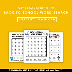 Back to School Word Search, Word Search Printable, Kids Activity Sheets ...